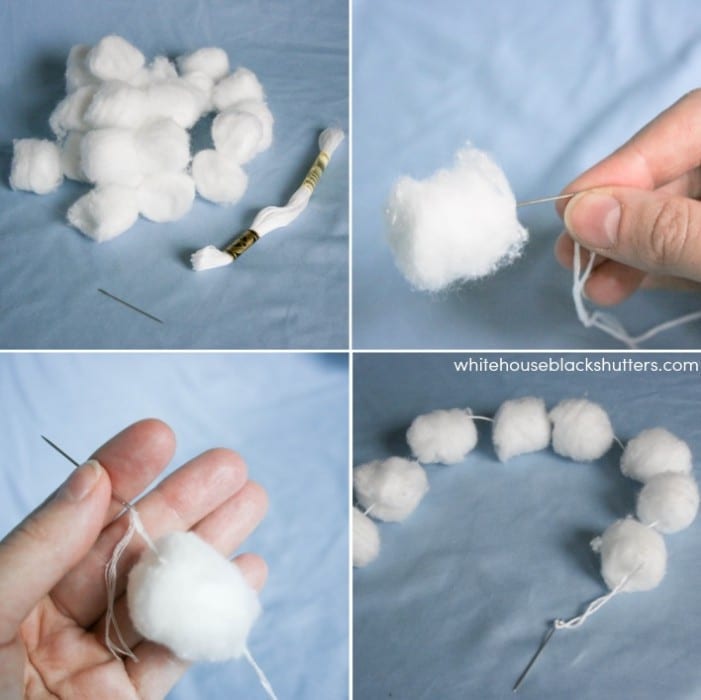 DIY Snowball Christmas Garland - whitehouseblackshutters.com