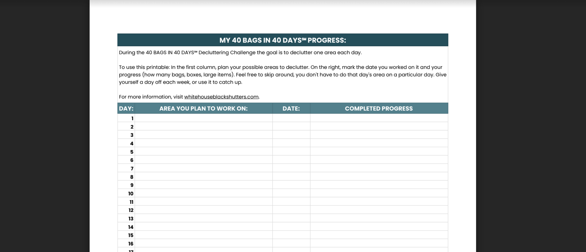 The 40 Bags in 40 Days % Decluttering Challenge